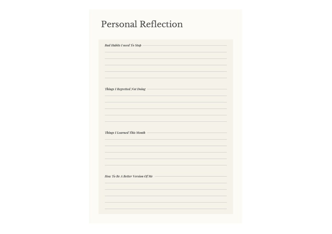 Personal Reflection Sheet Printable, Instant Download, Minimal ...