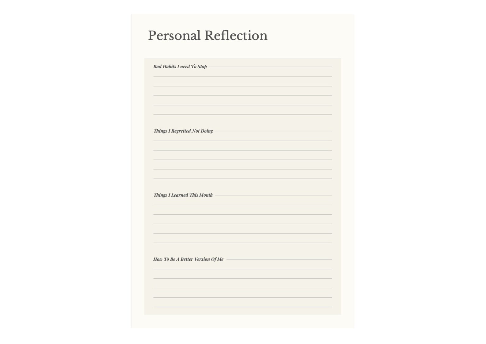 Personal Reflection Sheet Printable, Instant Download, Minimal ...