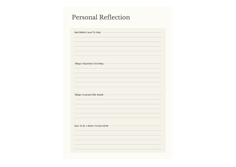 Personal Reflection Sheet Printable, Instant Download, Minimal ...