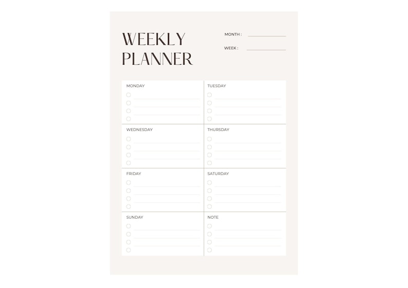 Weekly Planner Printable, Instant Download, Minimal Weekly Planner ...