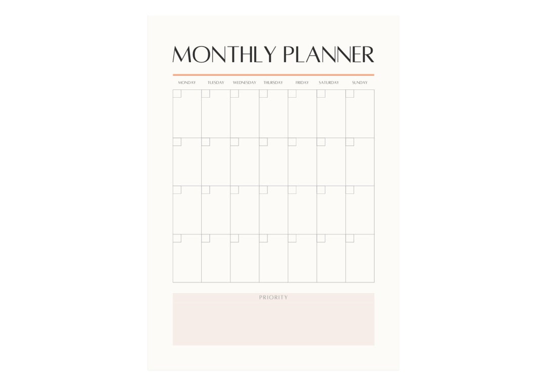 Minimalist Monthly Planner Printable, Instant Download, Minimal Monthly ...