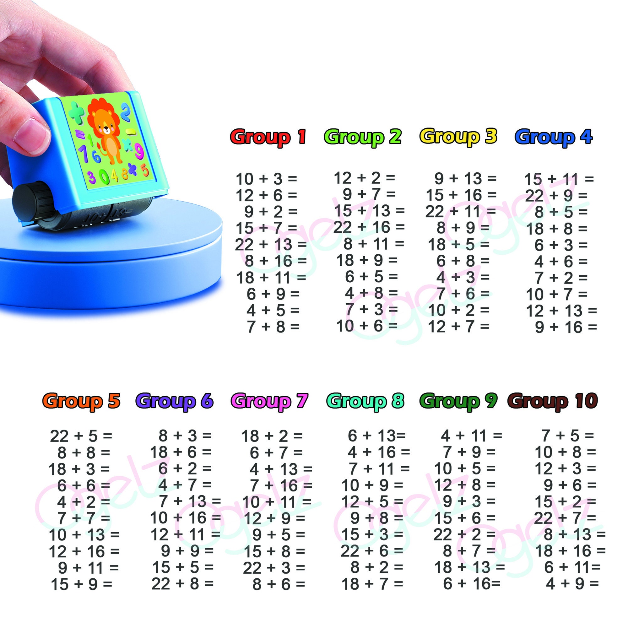 Artifacticzoe Math Roller Stamps for Kids Set Addition Subtraction ...