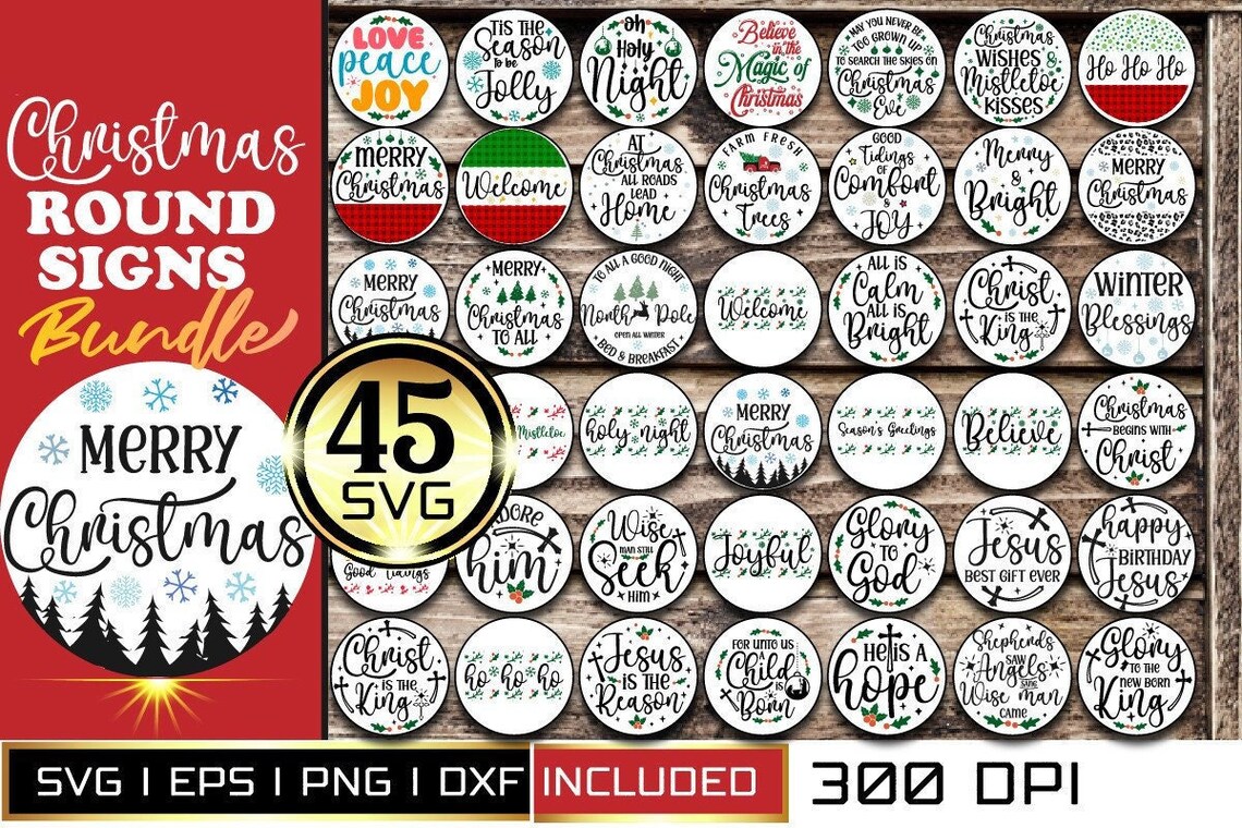 45 Round Christmas Sign SVG Bundle PNG for Round Wood - Etsy