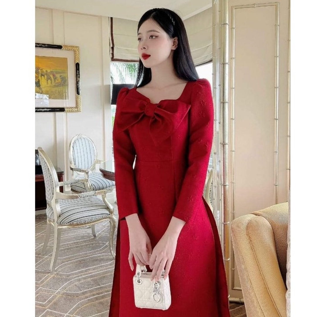 Pre-make Vietnamese Traditional Ao Dai Red Ao Dai Bow in - Etsy