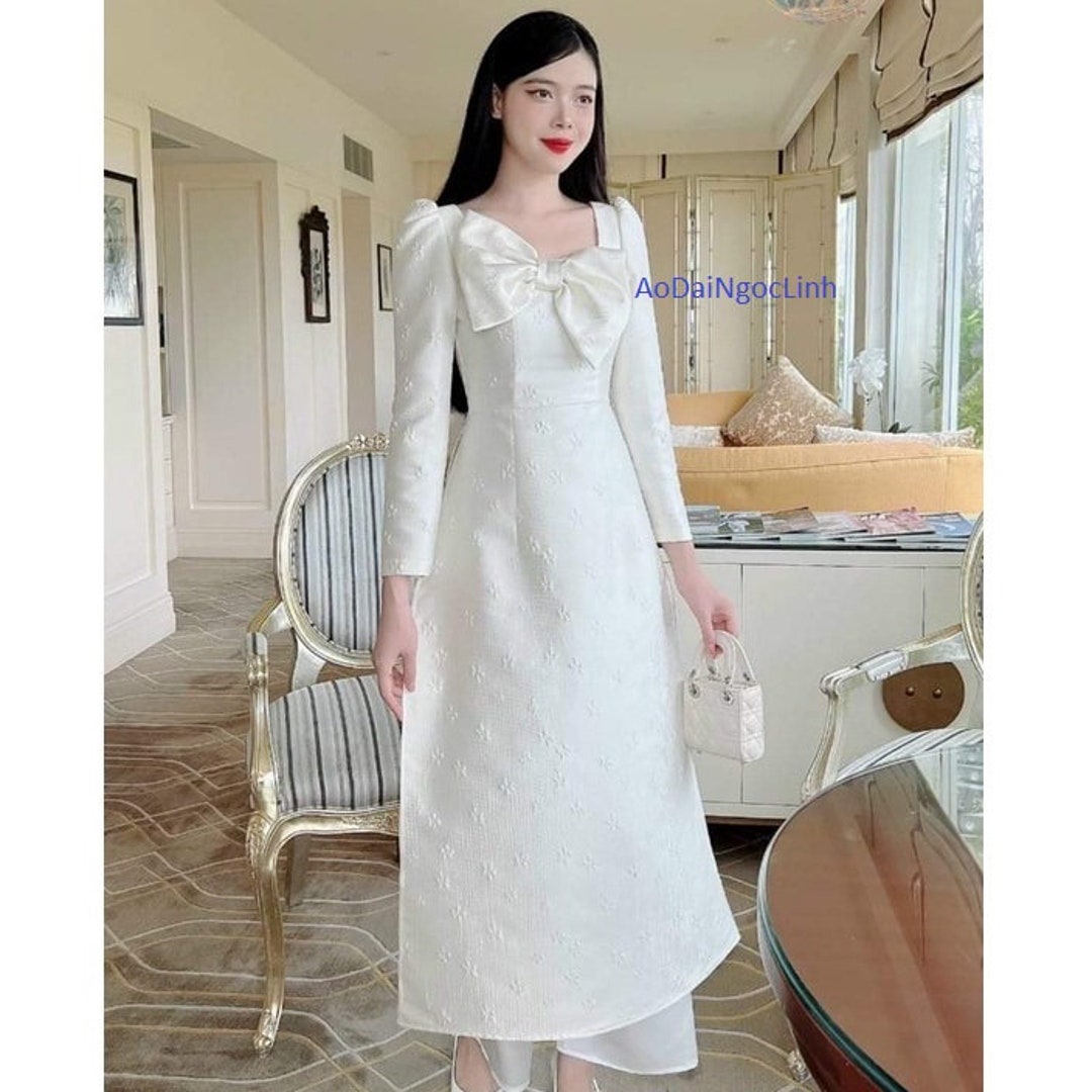 Pre-make Vietnamese Traditional Ao Dai White Ao Dai Bow in - Etsy