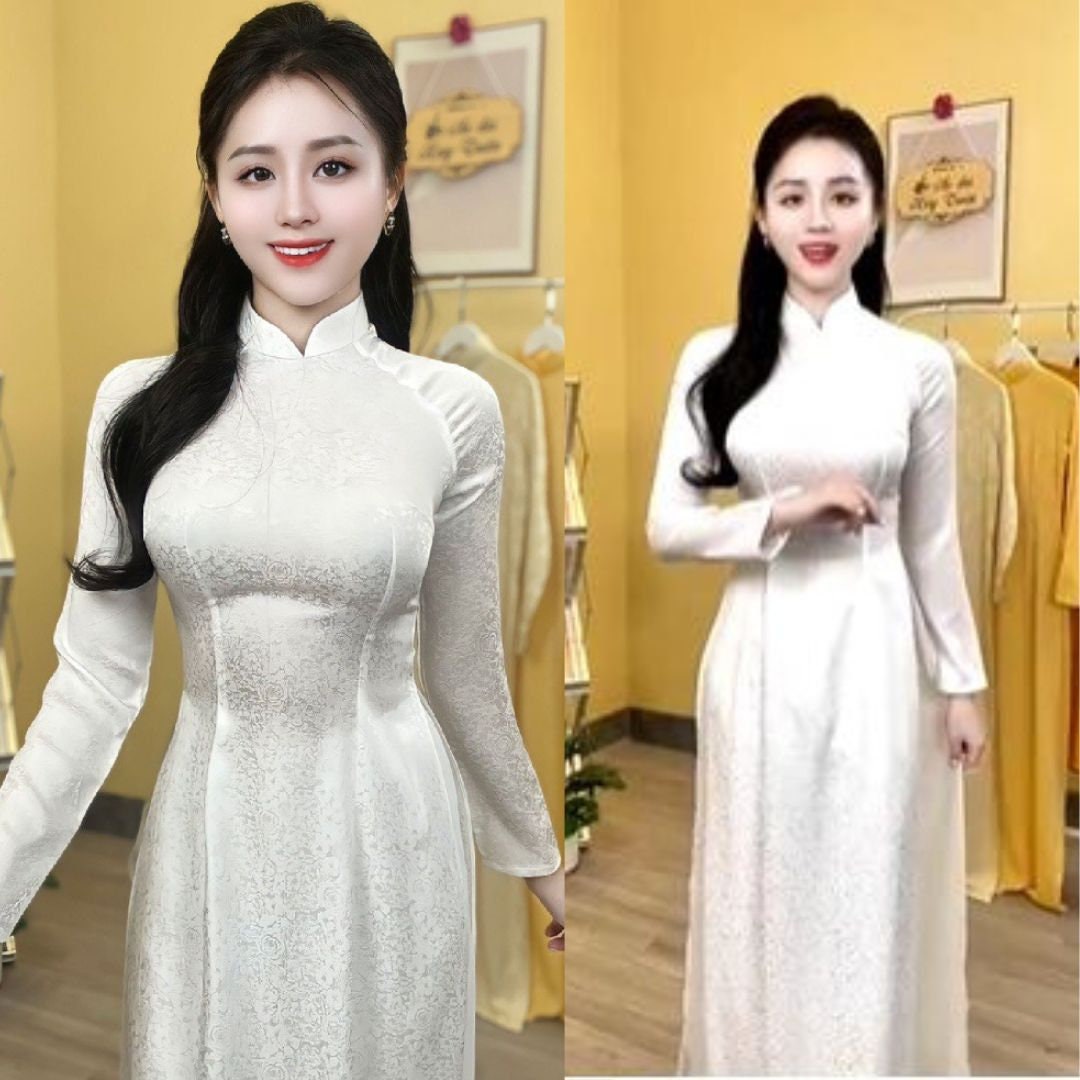 Pre-make Vietnamese Traditional Ao Dai, Brocade Ao Dai, White Dress ...