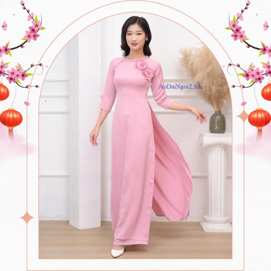 Pre-make Vietnamese Traditional Ao Dai, Pink Red Ao Dai With Pant for ...