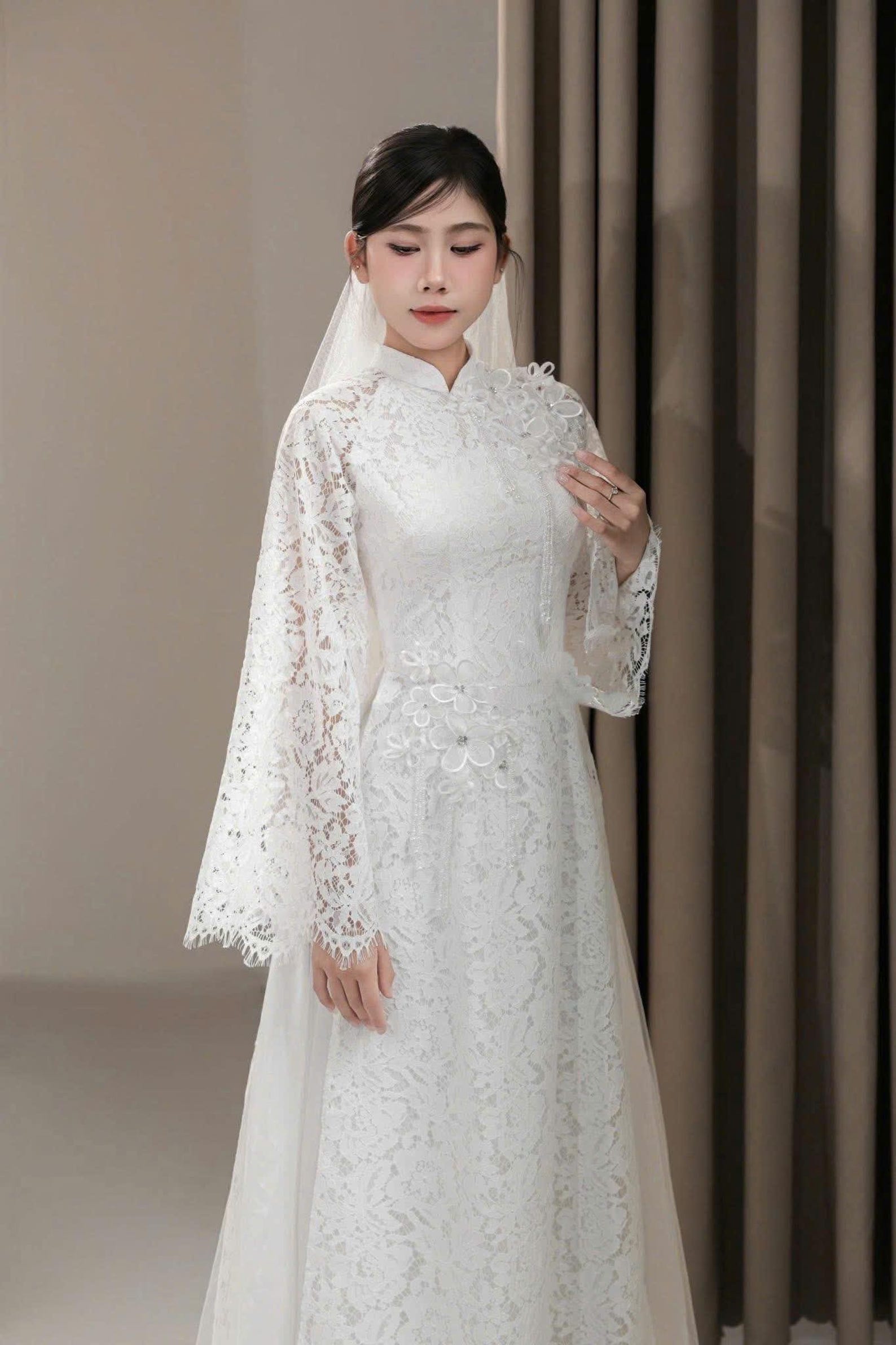 White Wedding Ao Dai, Bride Ao Dai, Dress, Pre-make Vietnamese ...