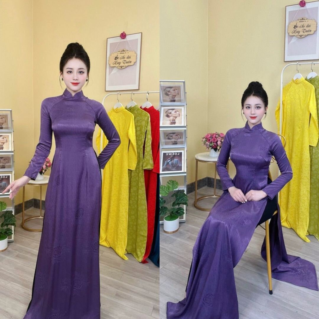 Pre-make Vietnamese Traditional Ao Dai, Brocade Ao Dai, Purple Dress ...