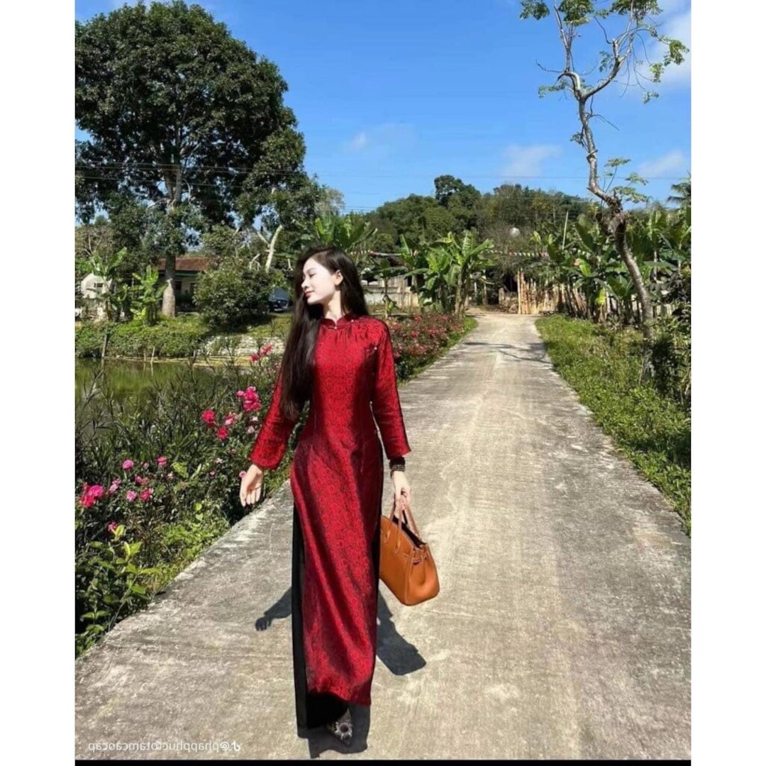 Innovative Brocade Ao Dai, Brocade Red Dress, Pre-make Vietnamese ...