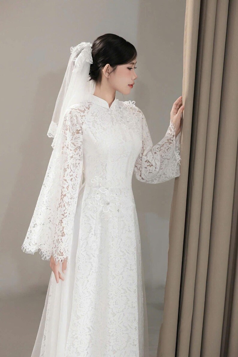 White Wedding Ao Dai, Bride Ao Dai, Dress, Pre-make Vietnamese ...