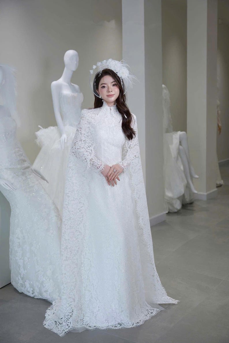 White Wedding Ao Dai, Bride Ao Dai, Dress, Pre-make Vietnamese ...