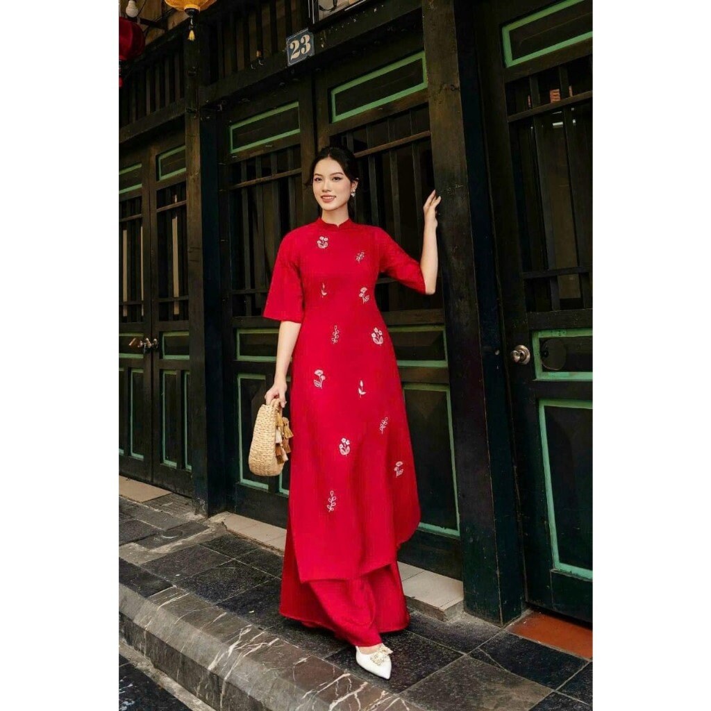 Vietnamese Traditional Ao Dai Red Dress Ao Dai Embroidered - Etsy