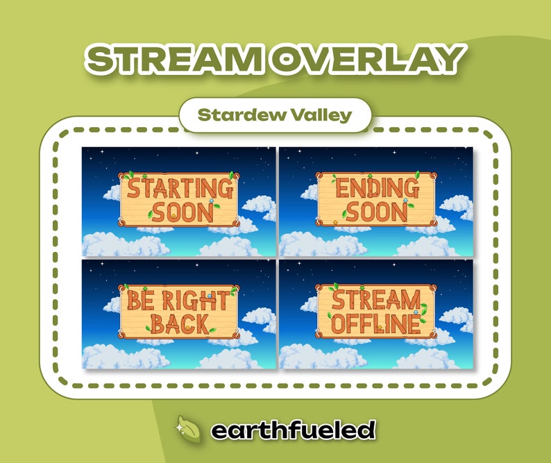 Animated Stardew Valley Twitch/kick Stream Overlays and Scenes Stream Starting, Be Right Back ...