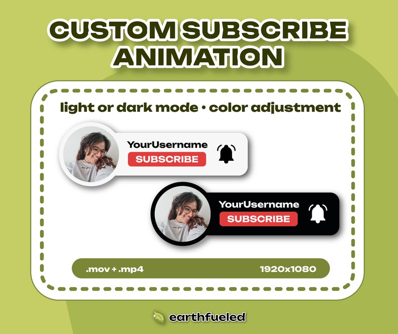 Custom Animated Youtube Subscribe Button Video Overlay in Dark or Light Theme - Etsy