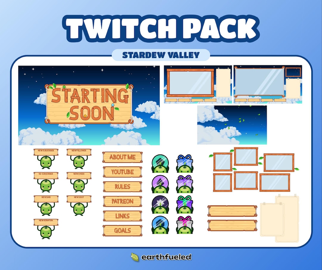Stardew Valley FULL STREAM PACKAGE (customizable) | Cute Wood, Cloudy ...