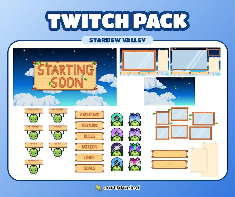 Stardew Valley FULL STREAM PACKAGE (customizable) | Cute Wood, Cloudy ...