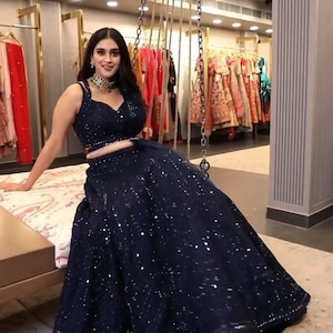 Navy Blue Designer Lehenga for Women Party Wear Bollywood Lengha Sari ...
