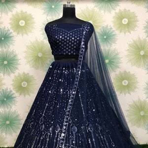 Navy Blue Designer Lehenga for Women Party Wear Bollywood Lengha Sari ...