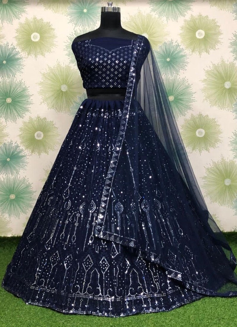 Navy Blue Designer Lehenga for Women Party Wear Bollywood Lengha Sari ...
