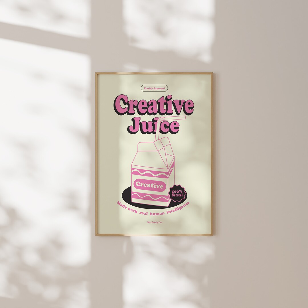 Creative Juice Wall Art, Creativity Quote, Retro Pink Wall Art, Retro ...