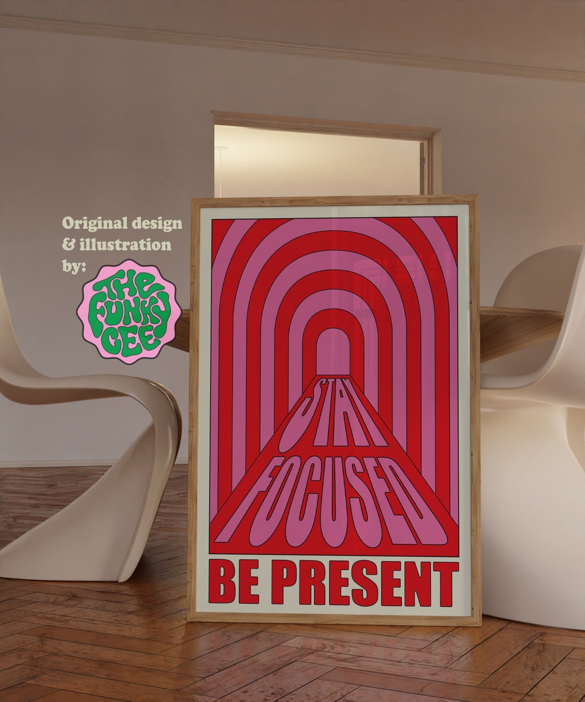 Stay Focused Wall Art, Be Present, Pink and Red Wall Art, Pink Red ...