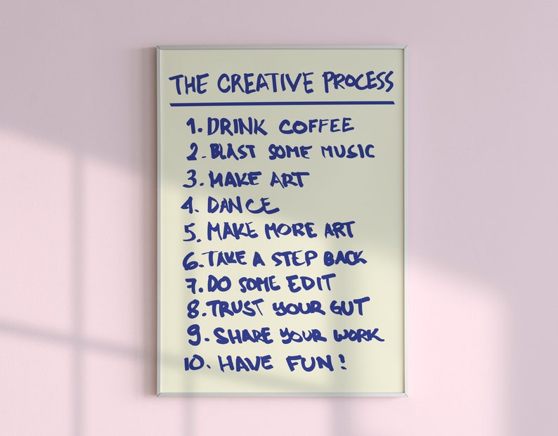 The Creative Process, Handwritten Quote, Blue Retro Typography Wall Art ...