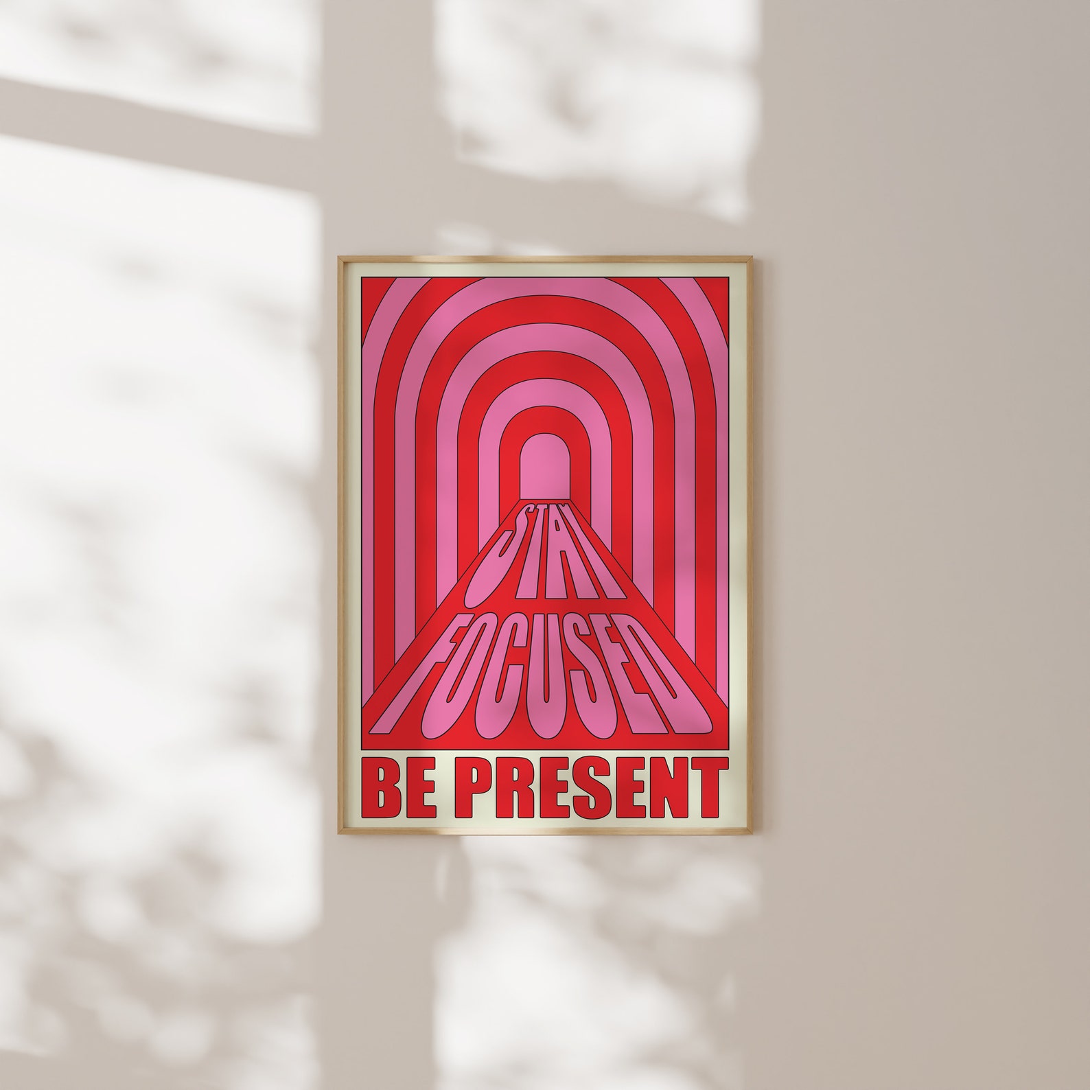 Stay Focused Wall Art, Be Present, Pink and Red Wall Art, Pink Red ...