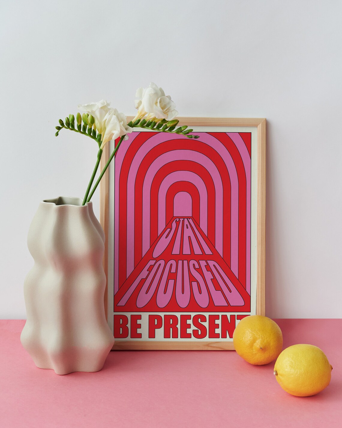 Stay Focused Wall Art, Be Present, Pink and Red Wall Art, Pink Red ...