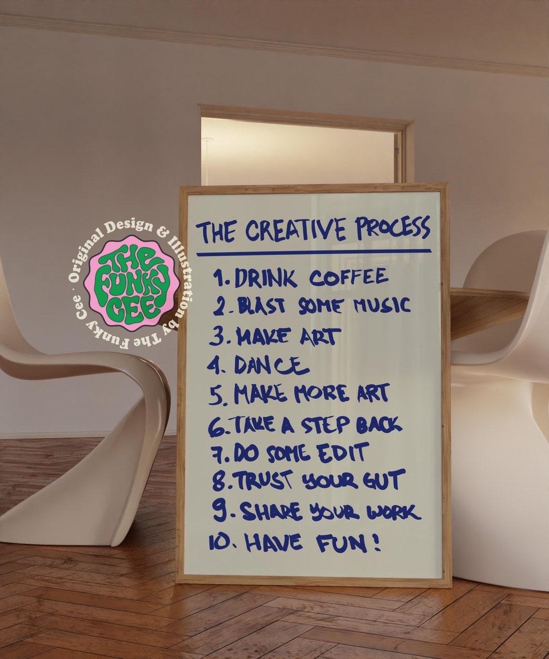 The Creative Process, Handwritten Quote, Blue Retro Typography Wall Art ...