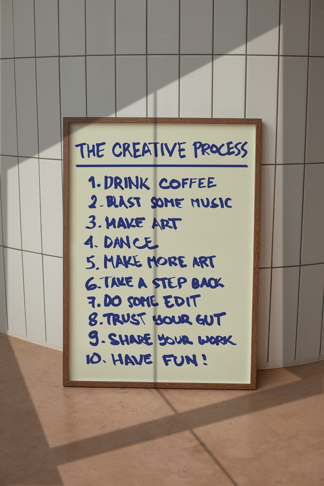The Creative Process, Handwritten Quote, Blue Retro Typography Wall Art ...