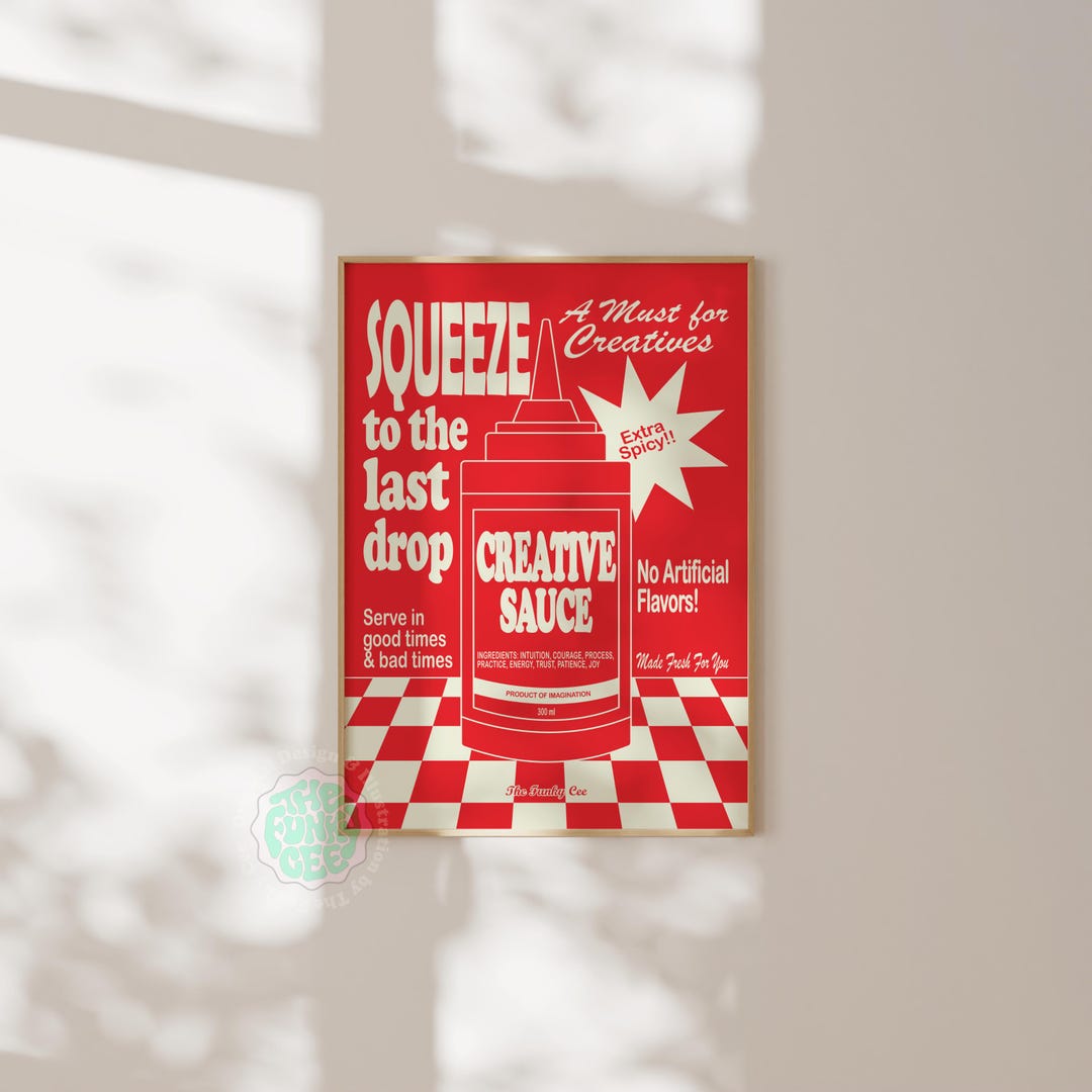 Red Creative Sauce Art Print Retro Wall Art Trendy Office Room Decor ...
