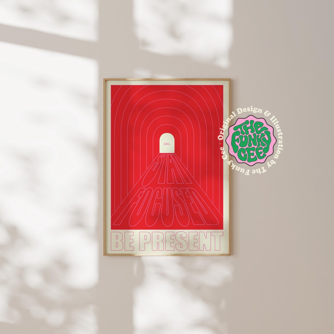 Red Stay Focused Art Print Trendy Wall Art Digital Prints Red Wall Art ...