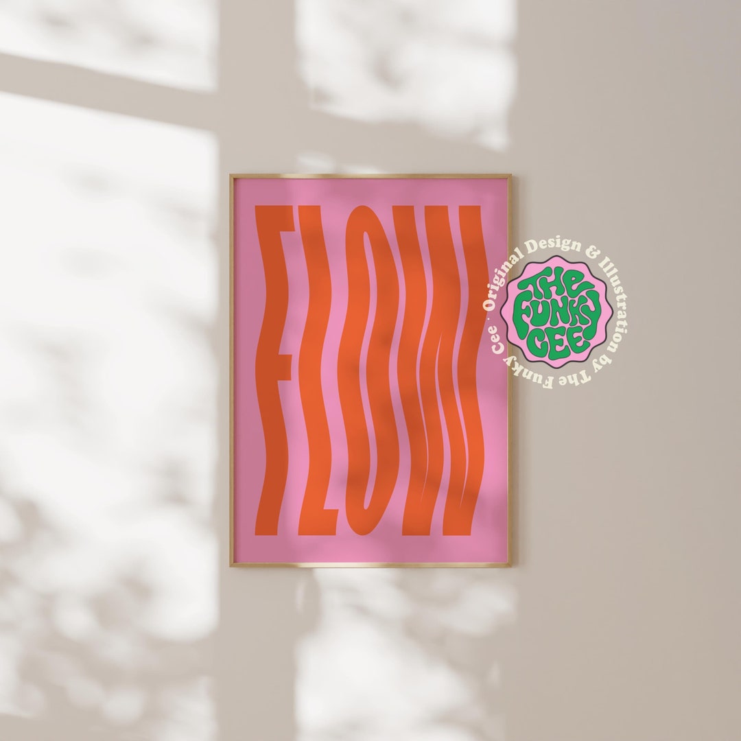 Flow Typography Wall Art Trendy Wall Decor Pink and Orange Prints ...