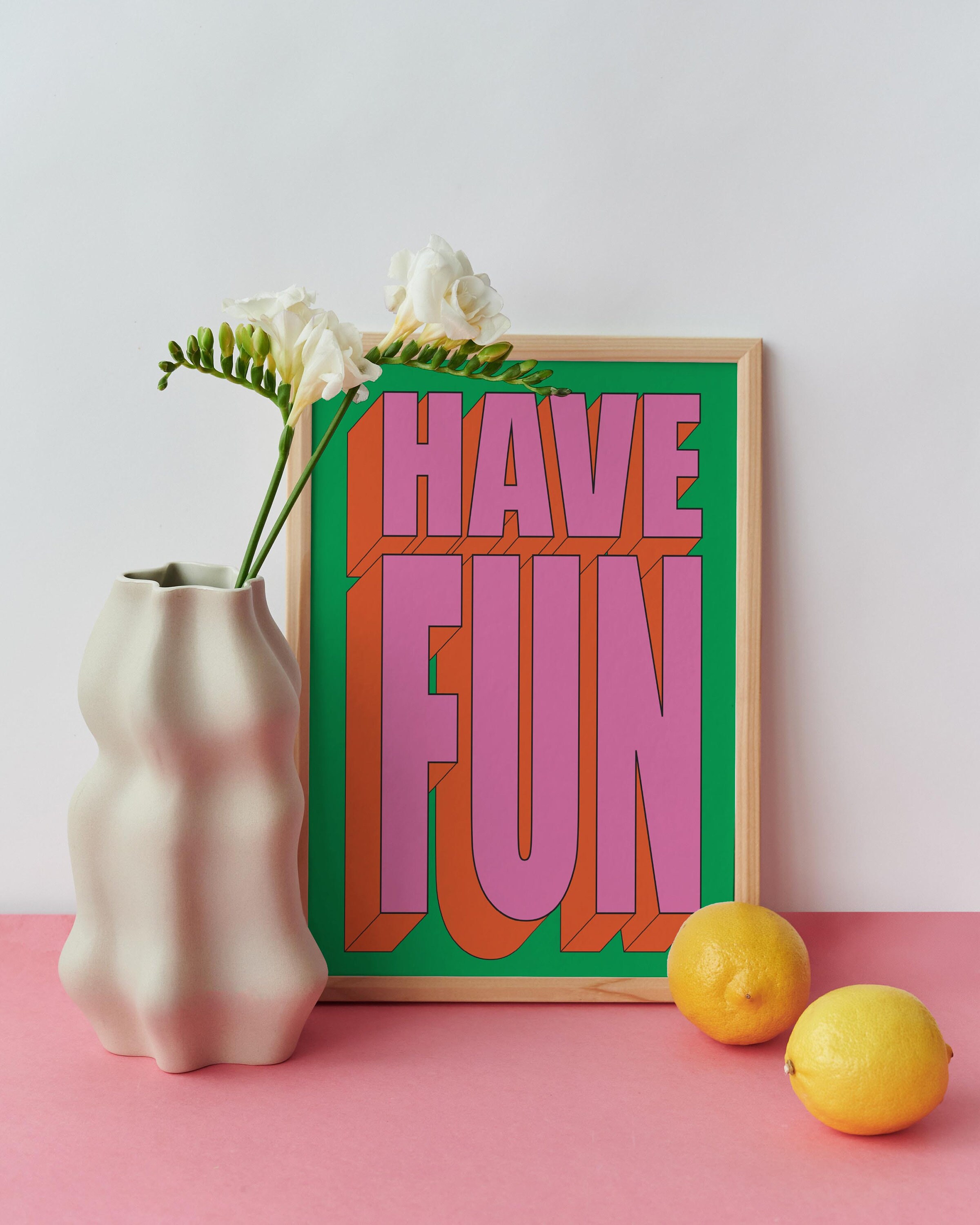 Have Fun Typography Art, Retro Green Wall Art, Retro Typography ...