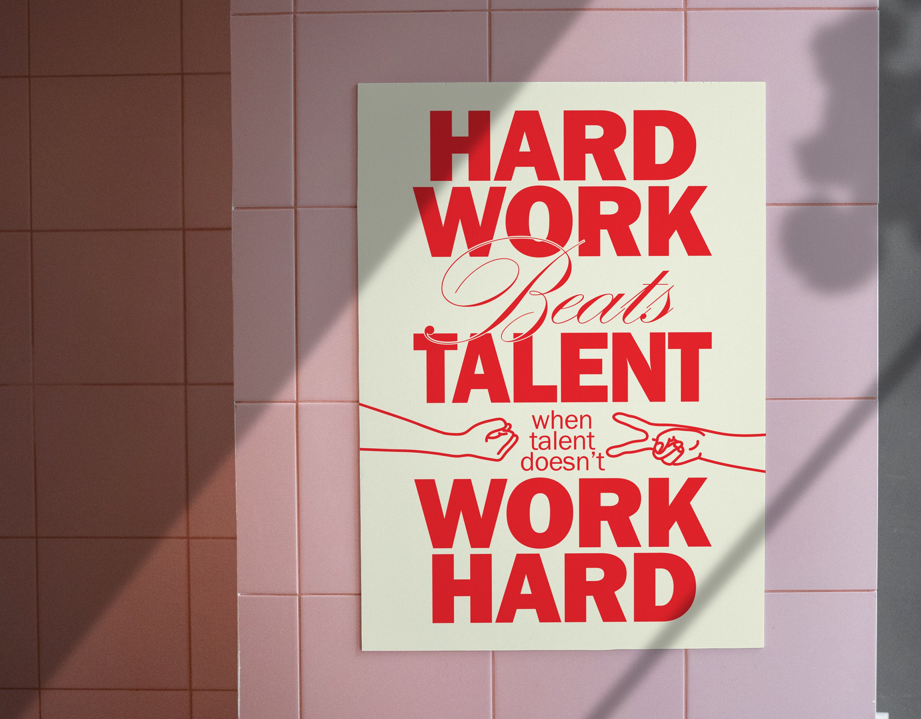 Work Hard Motivational Poster, Creative Quote, Retro Red Wall Art ...