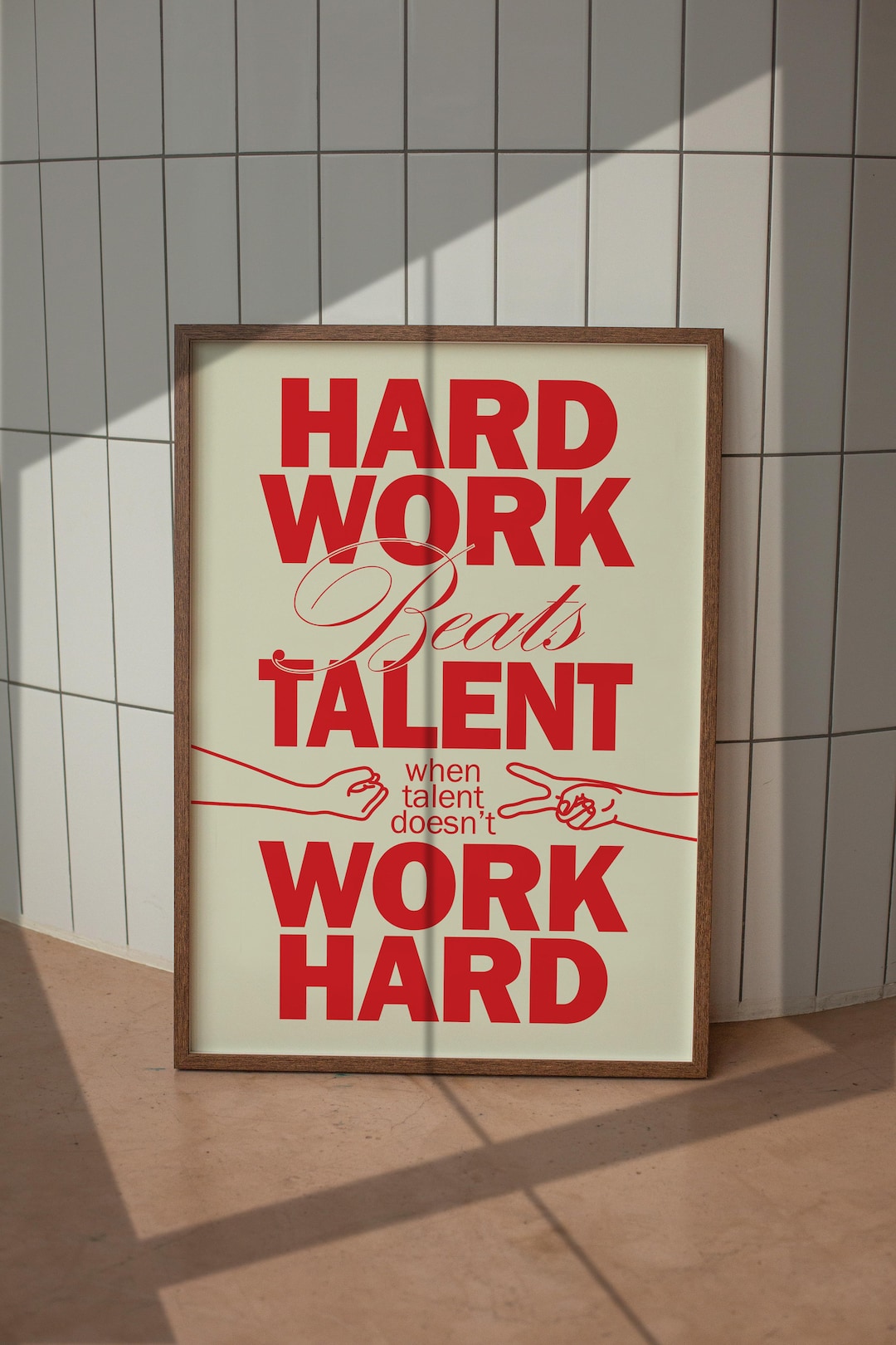 Work Hard Motivational Poster, Creative Quote, Retro Red Wall Art ...