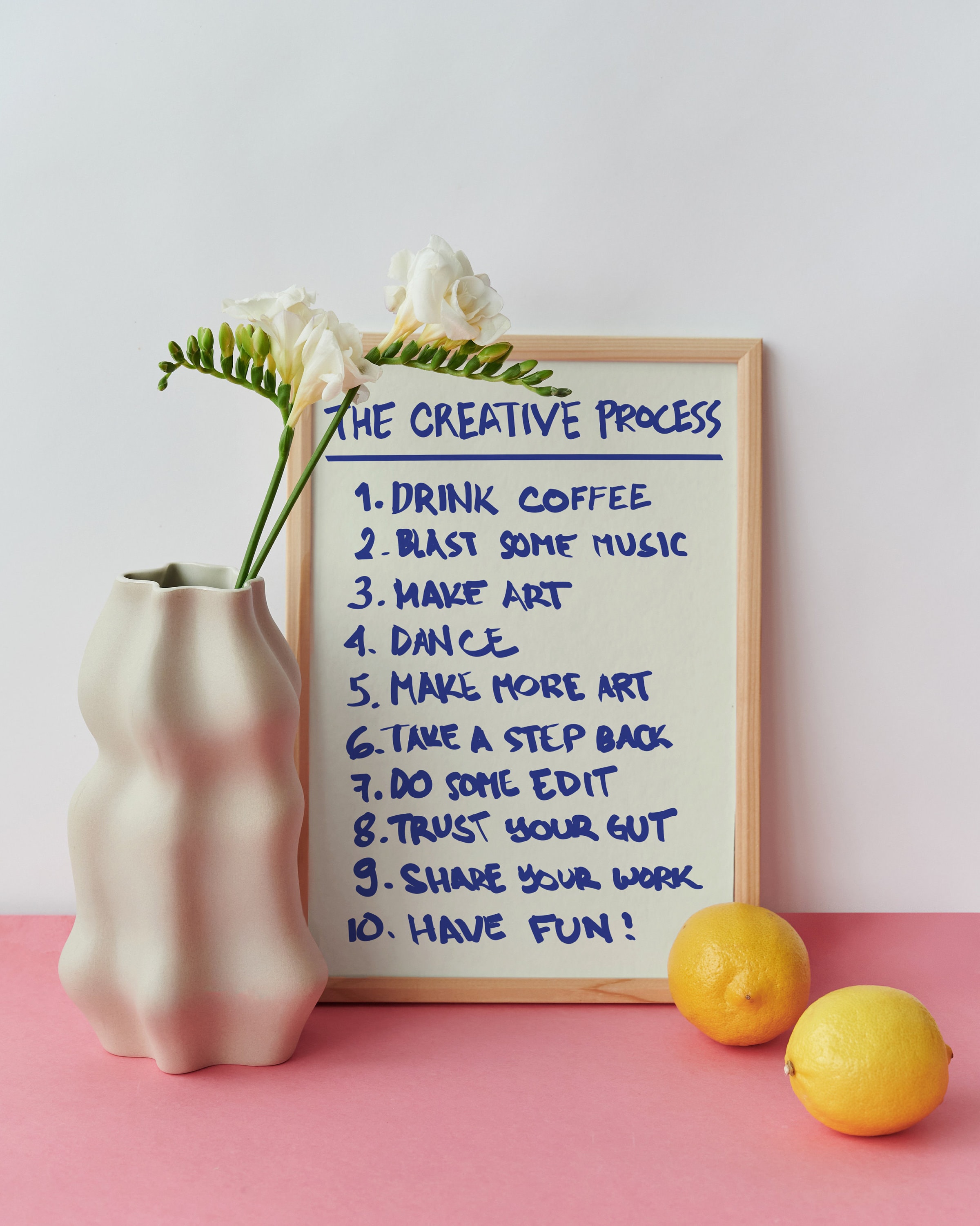 The Creative Process, Handwritten Quote, Blue Retro Typography Wall Art ...
