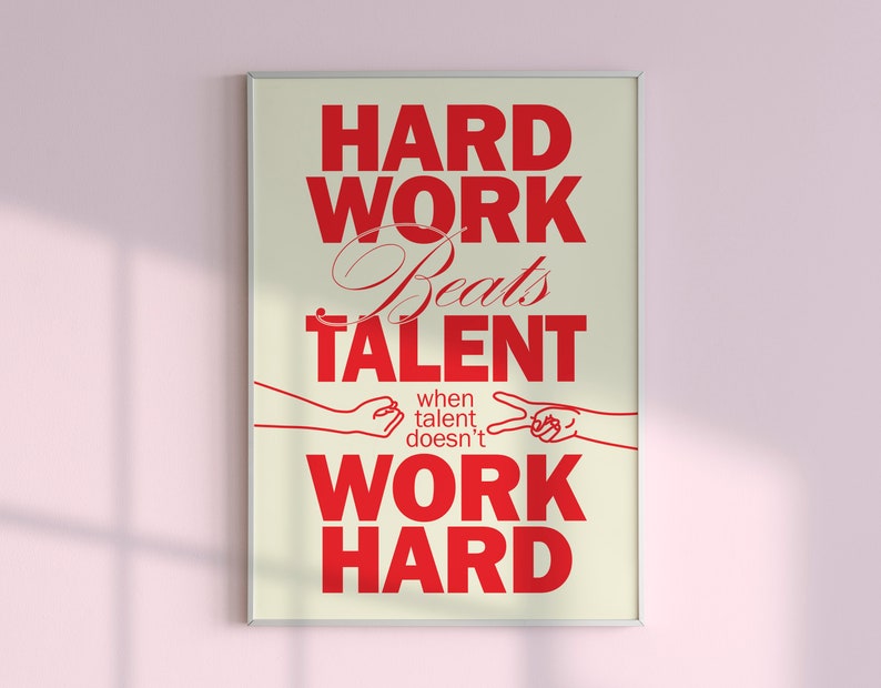 Work Hard Motivational Poster, Creative Quote, Retro Red Wall Art ...