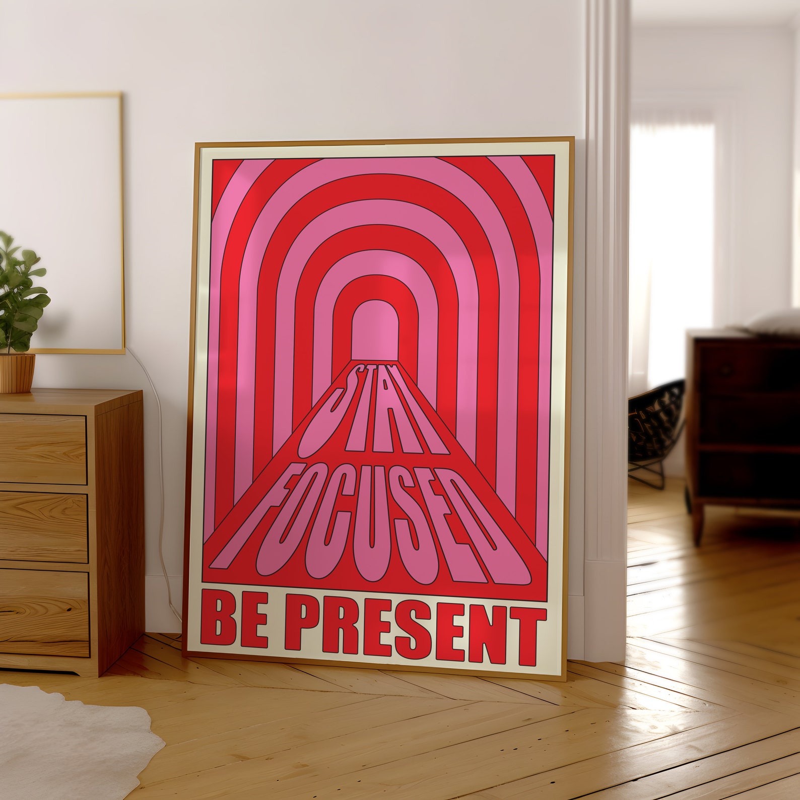 Stay Focused Wall Art, Be Present, Pink and Red Wall Art, Pink Red ...