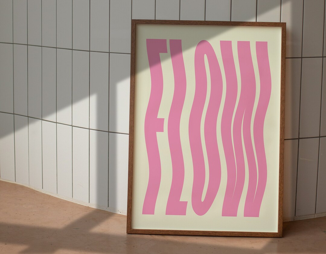 Flow Wavy Print, Retro Typography, Retro Pink Wall Art, Trendy Modern ...
