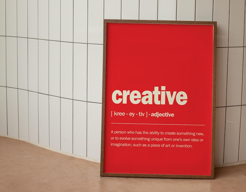 Creative Definition Art, Creativity Poster, Creativity Quote, Retro Red ...