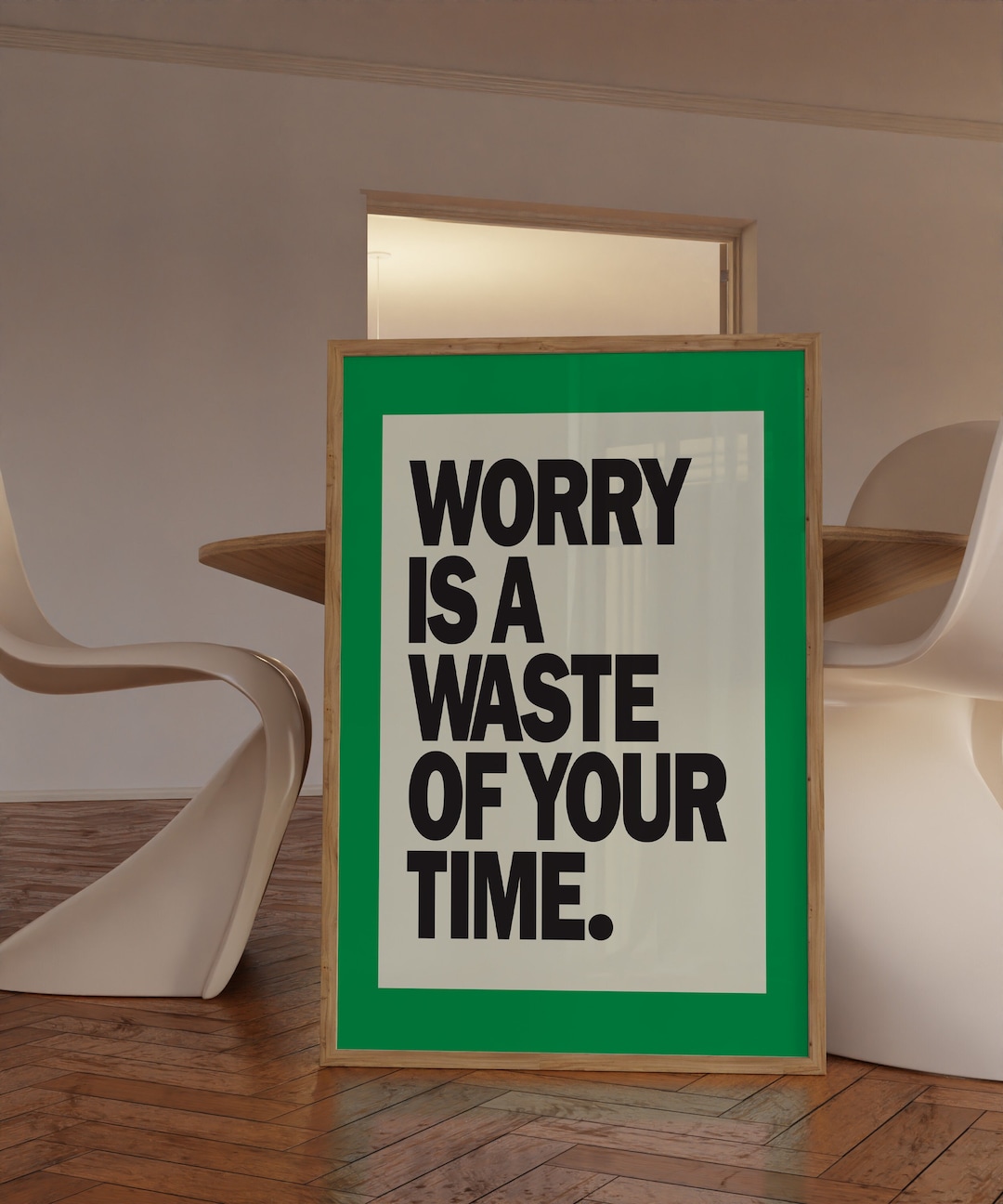 Worry is a Waste of Your Time, Retro Green Wall Art, Green Art, Retro ...