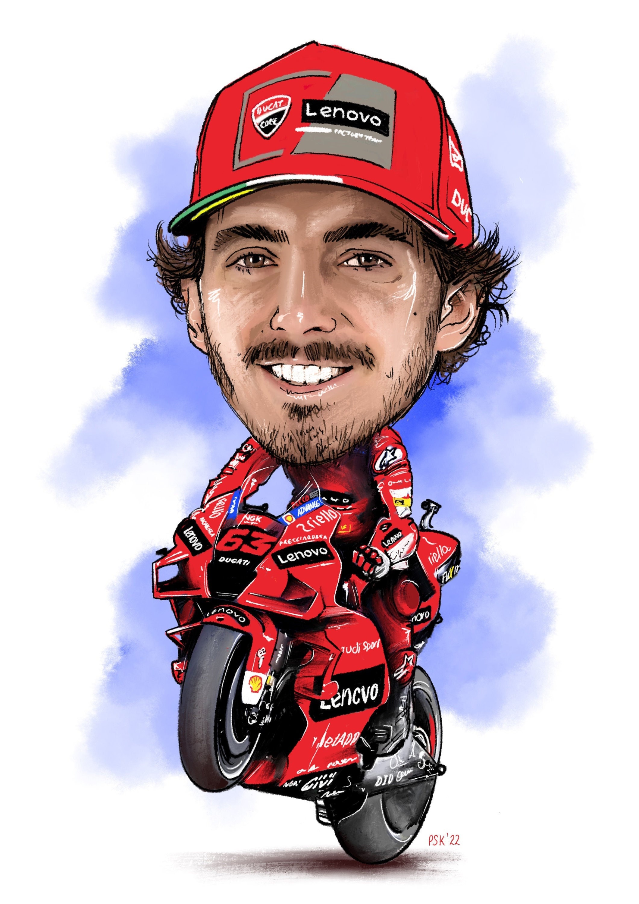 Pecco Bagnaia Wall Art - Fun Caricature of the Ducati Motogp World ...