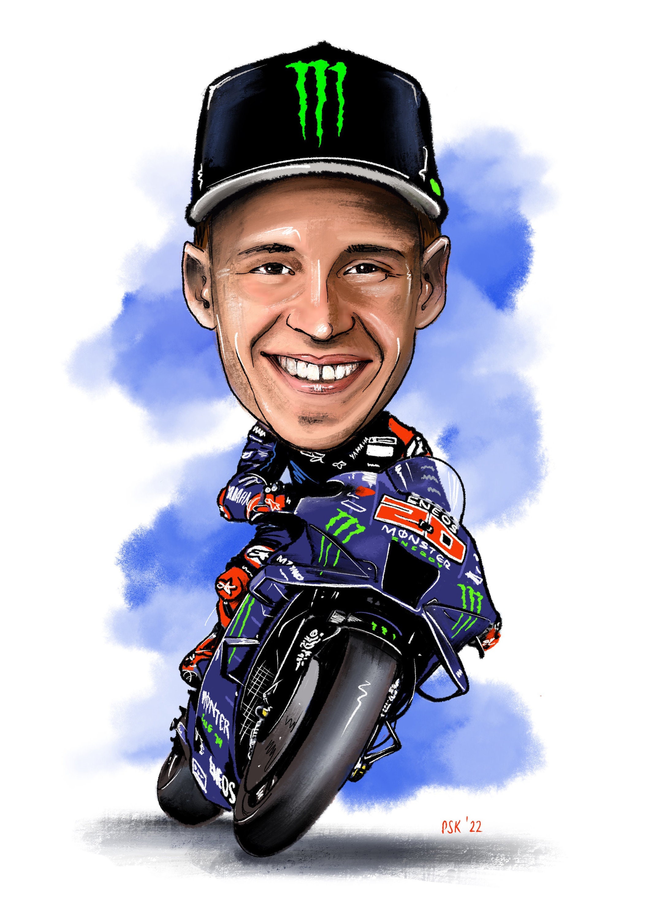 Fabio Quartararo Wall Art - Fun Caricature Digital Painting of the ...