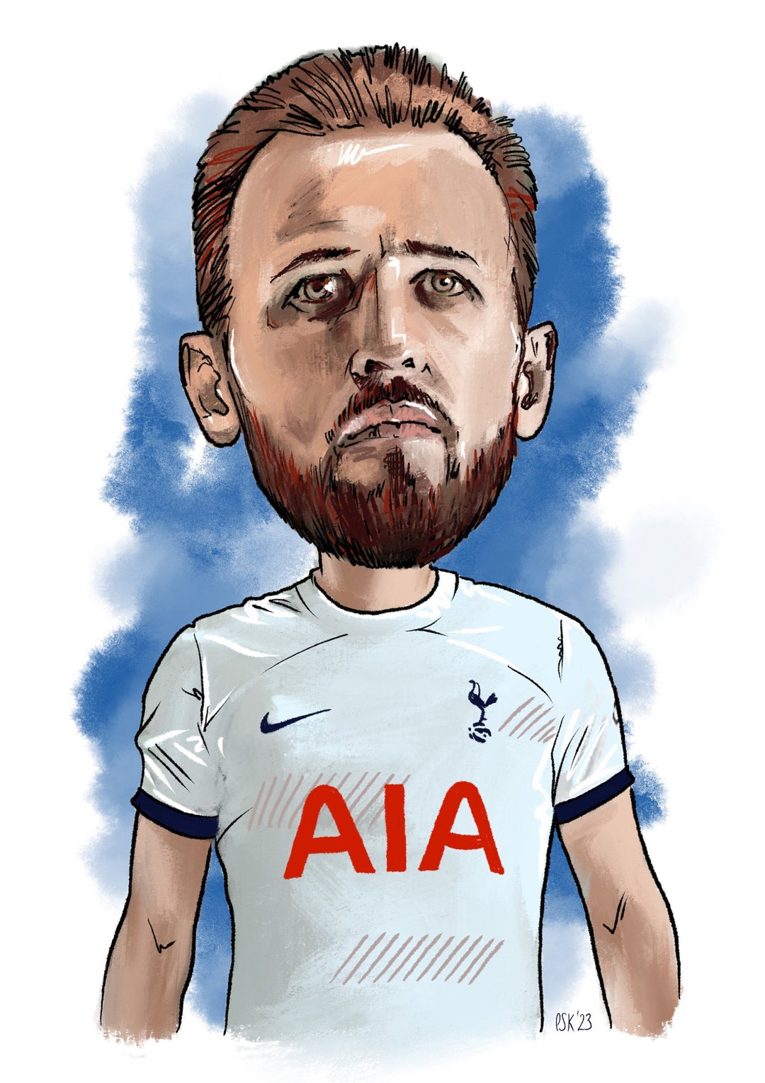 Harry Kane Wall Art - Fun Caricature Digital Print of the Football ...