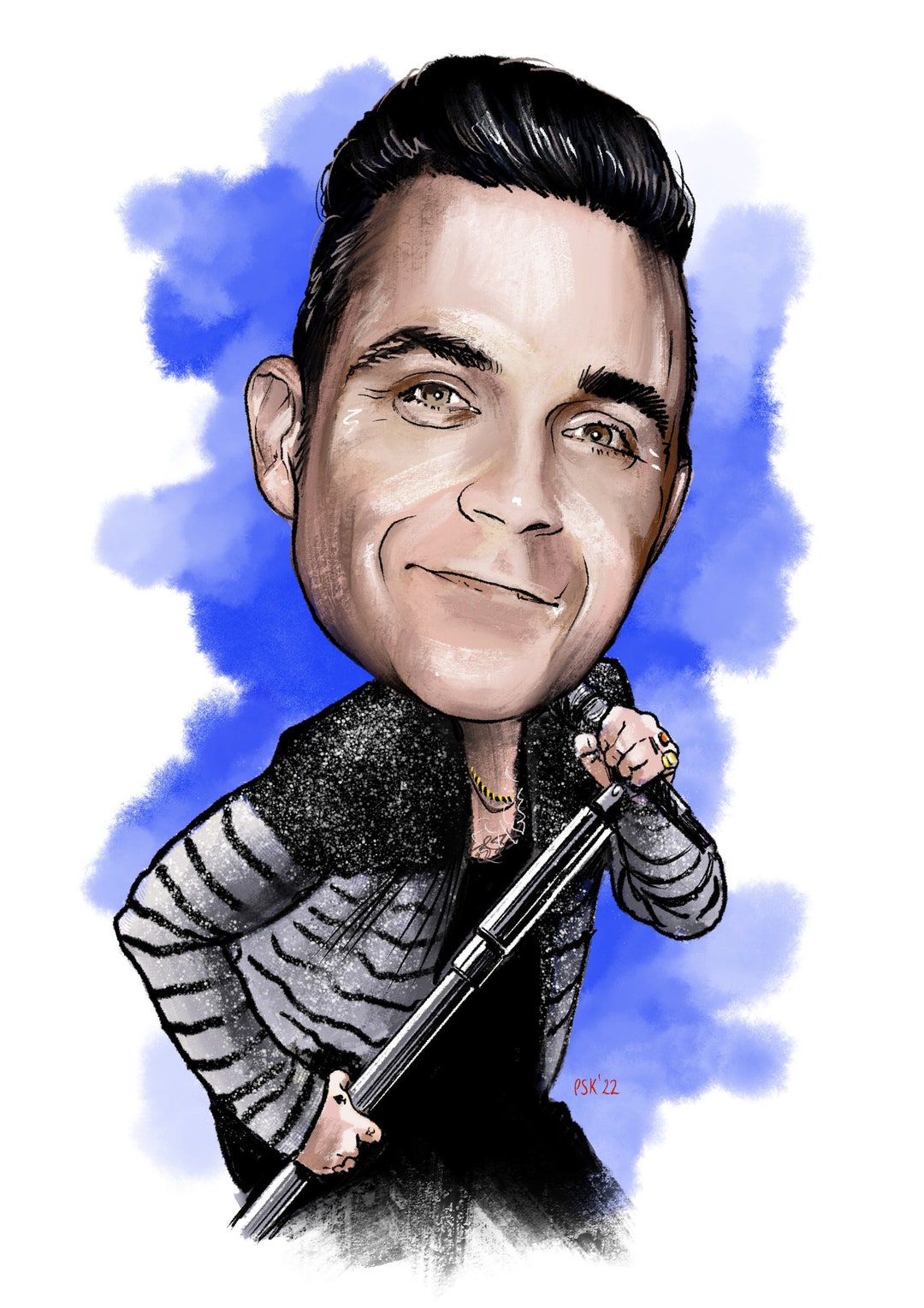 Robbie Williams Wall Art - Fun Caricature Digital Print of the Singer ...