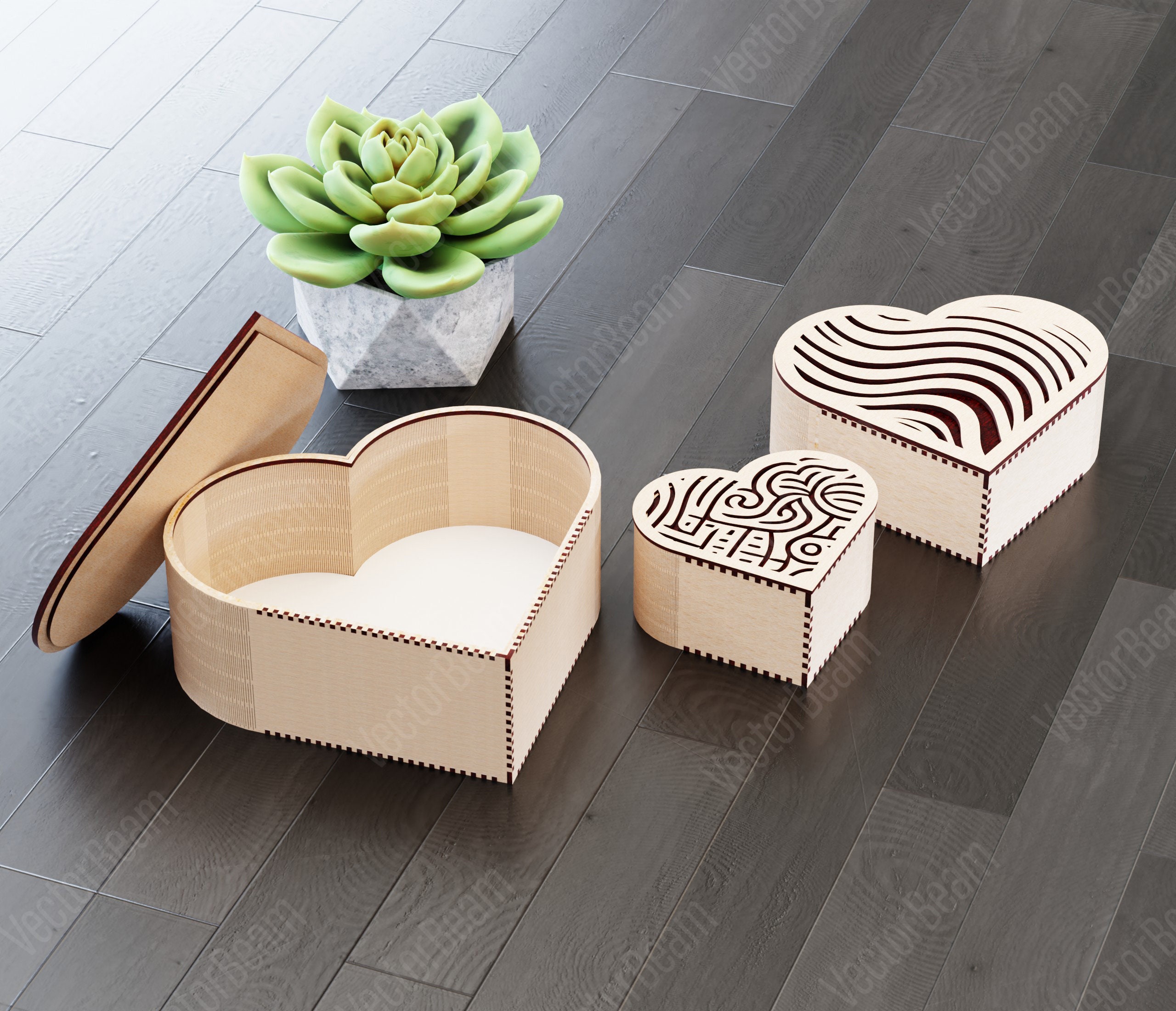 Wooden Heart Box 3 Laser Cut Boxes Gift Wedding Love Box Case - Etsy