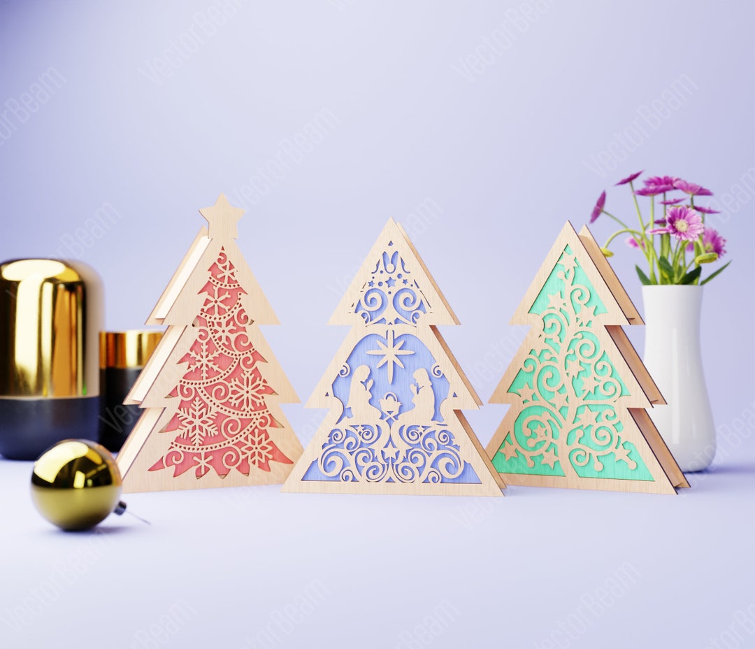 Tree Box Decorative Laser Cutting Wooden Box Ornament Gift Box ...