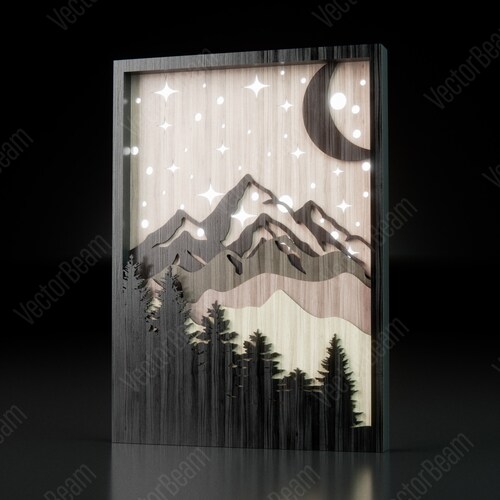 Night Mountains Landscape Scene Multilayer Shadow Box Painting - Etsy